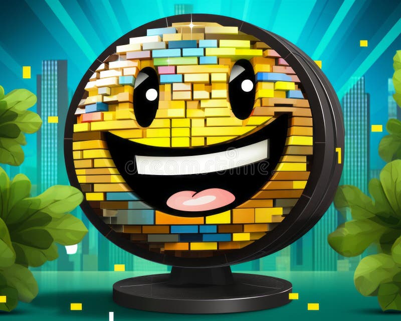 A Smiley Face in Front of a Cityscape Stock Illustration - Illustration ...