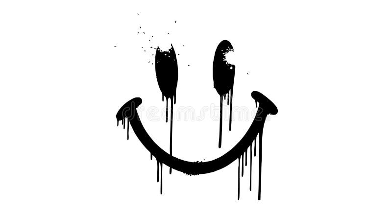 Smiley Face Graffiti with Dripping Paint in Black Style Urban Wall Art ...