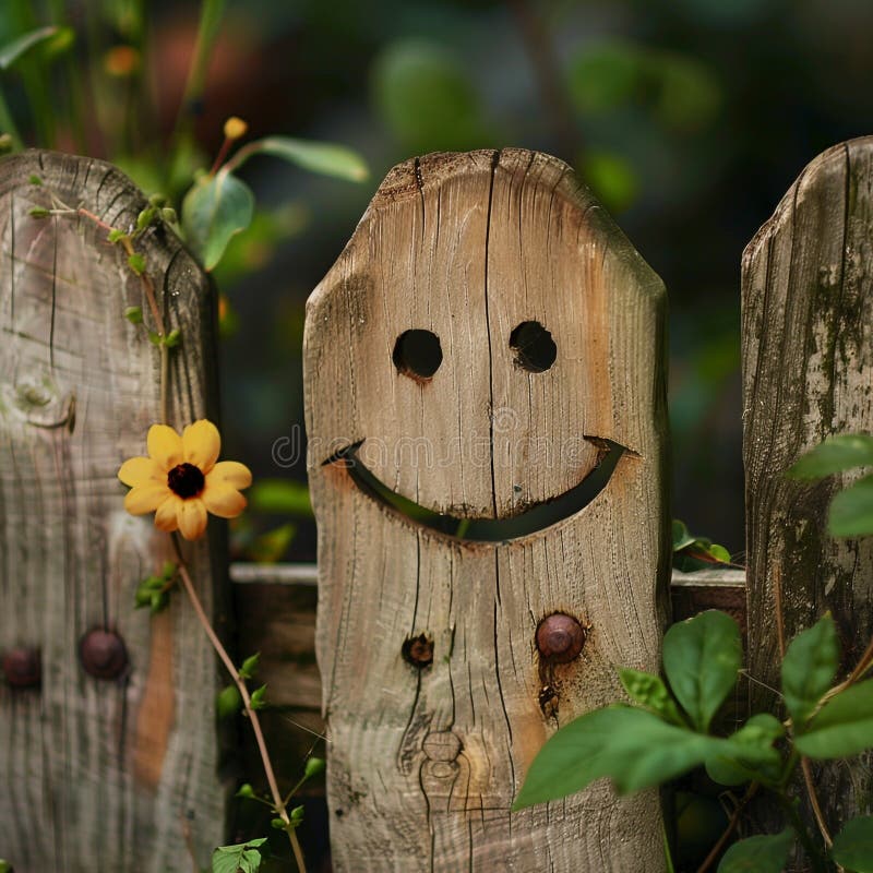 Smiley Face Guarding Garden with Fence Stock Illustration ...