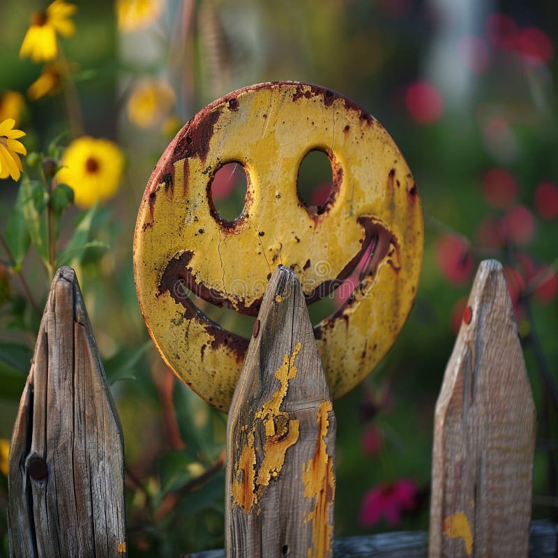 Smiley Face Guarding Garden with Fence Stock Illustration ...