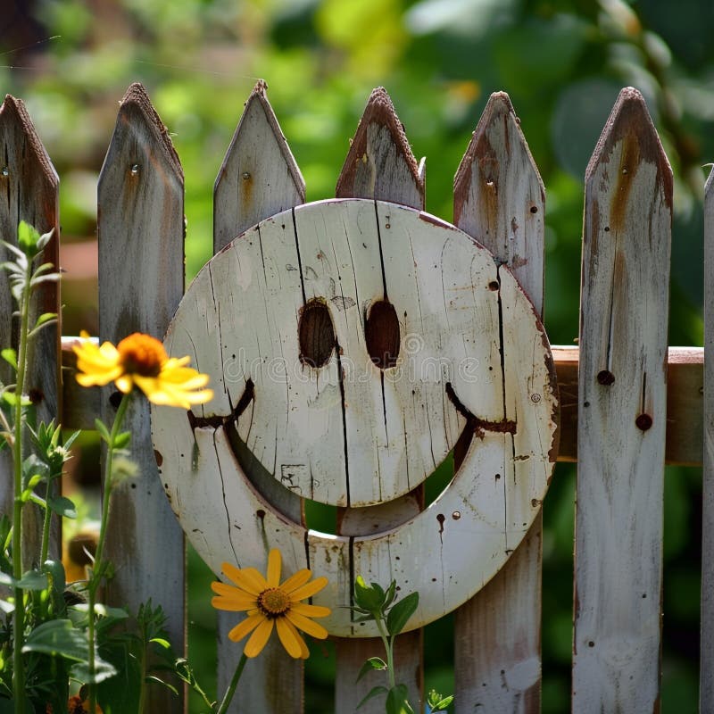 Smiley Face Guarding Garden with Fence Stock Illustration ...