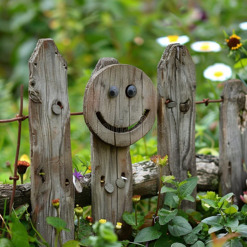 Smiley Face Guarding Garden with Fence Stock Illustration ...
