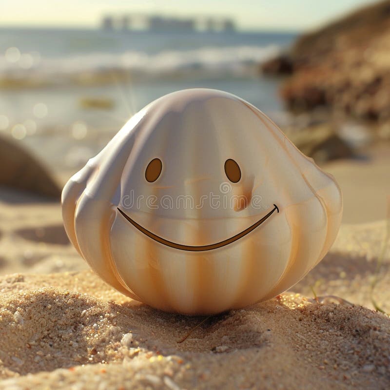 Smiley Face Holding with Smooth Shell Stock Illustration - Illustration ...