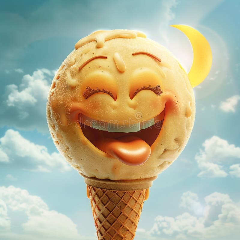 Smiley Face Holding Ice Cream Cone Enjoying Sunny Day Stock ...