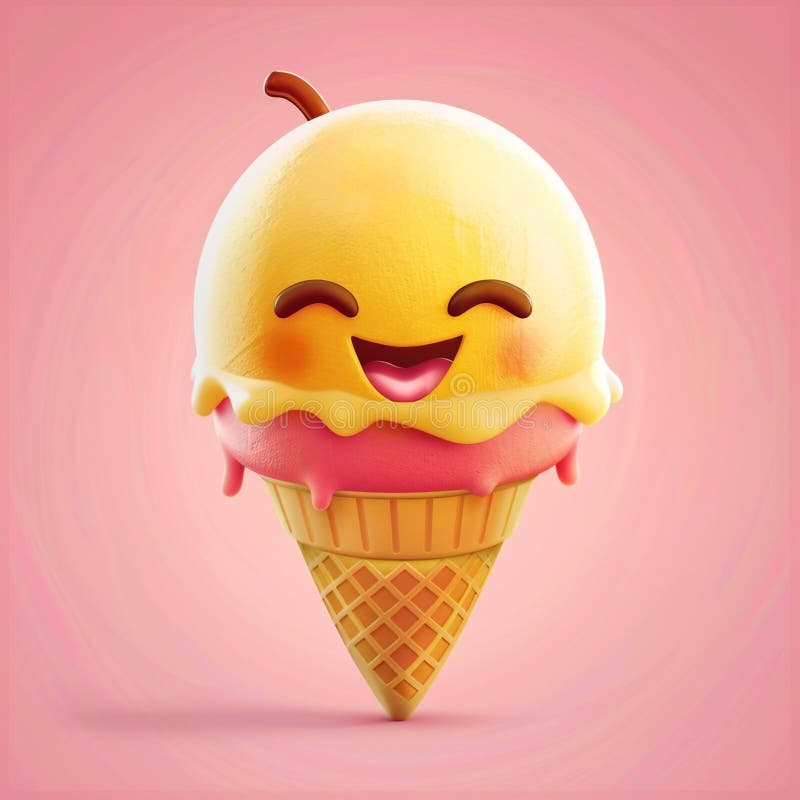 Smiley Face Holding Ice Cream Cone Enjoying Sunny Day Stock ...