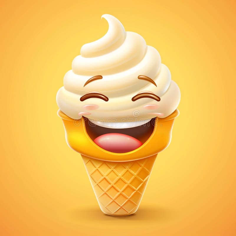 Smiley Face Holding Ice Cream Cone Enjoying Sunny Day Stock ...