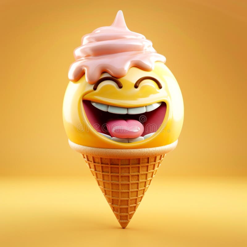 Smiley Face Holding Ice Cream Cone Enjoying Sunny Day Stock ...
