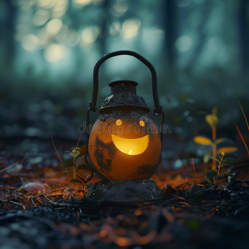 Smiley Face Holding Lantern Lighting the Way in the Dark Stock ...