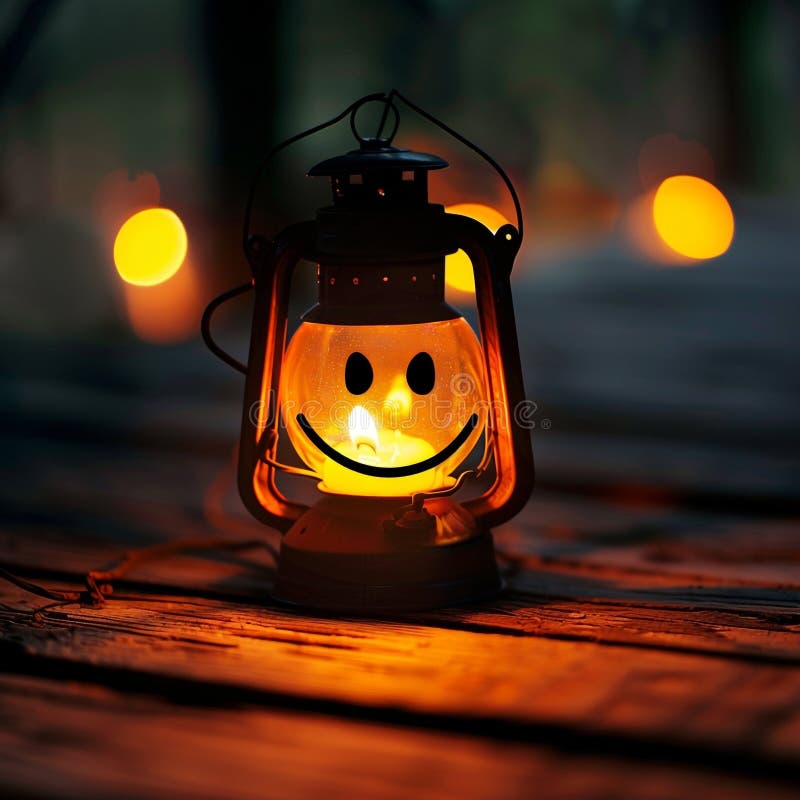 Smiley Face Holding Lantern Lighting the Way in the Dark Stock ...