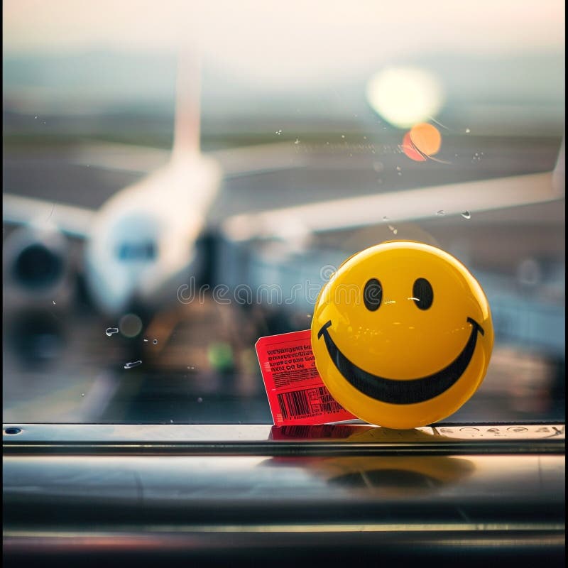 Smiley Face Holding Plane Ticket at Airport Check-in Stock Illustration - Illustration of buddy ...