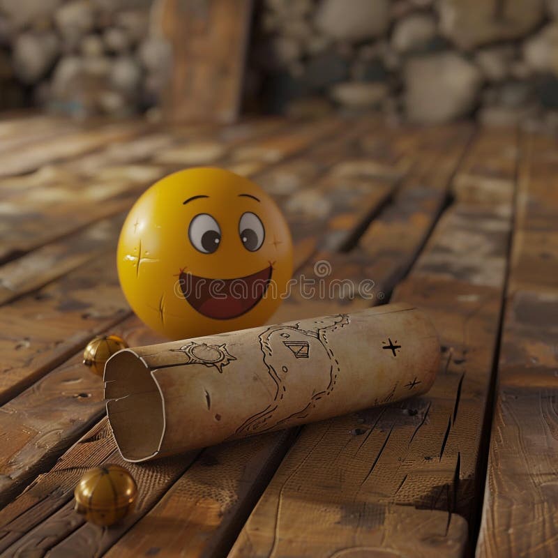 Smiley Face Holding Treasure Map Searching for Hidden Treasure Stock ...
