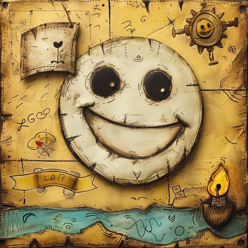 Smiley Face Holding Treasure Map Searching for Hidden Treasure Stock ...