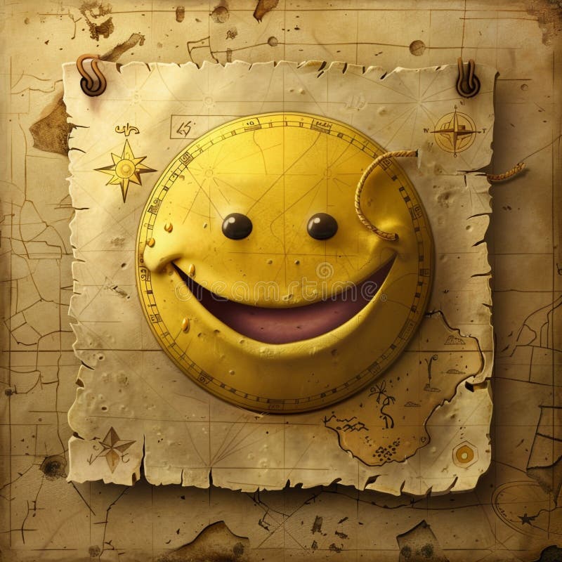 Smiley Face Holding Treasure Map Searching for Hidden Treasure Stock ...