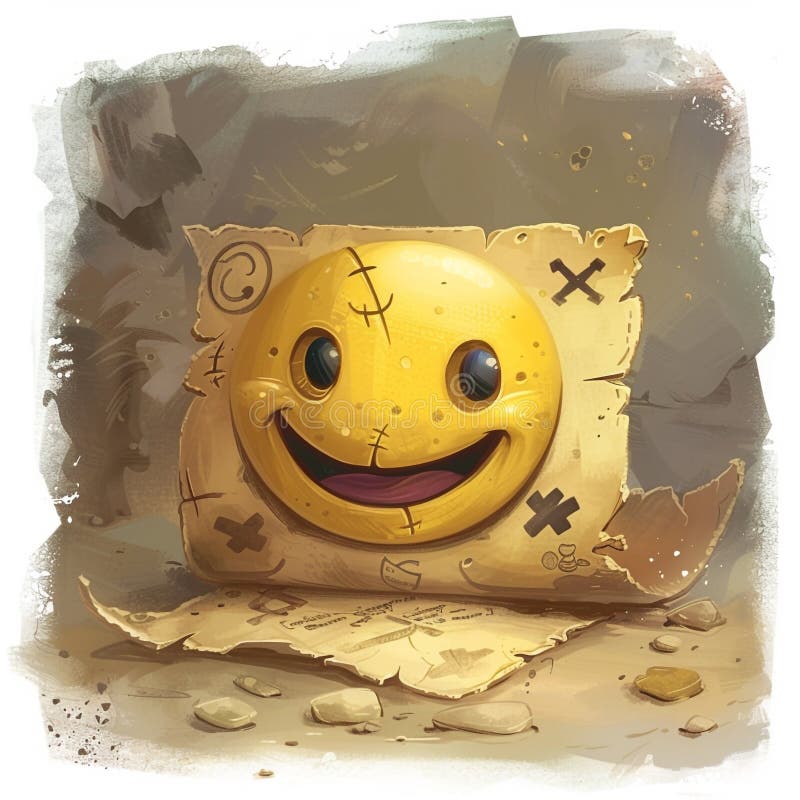 Smiley Face Holding Treasure Map Searching for Hidden Treasure Stock ...