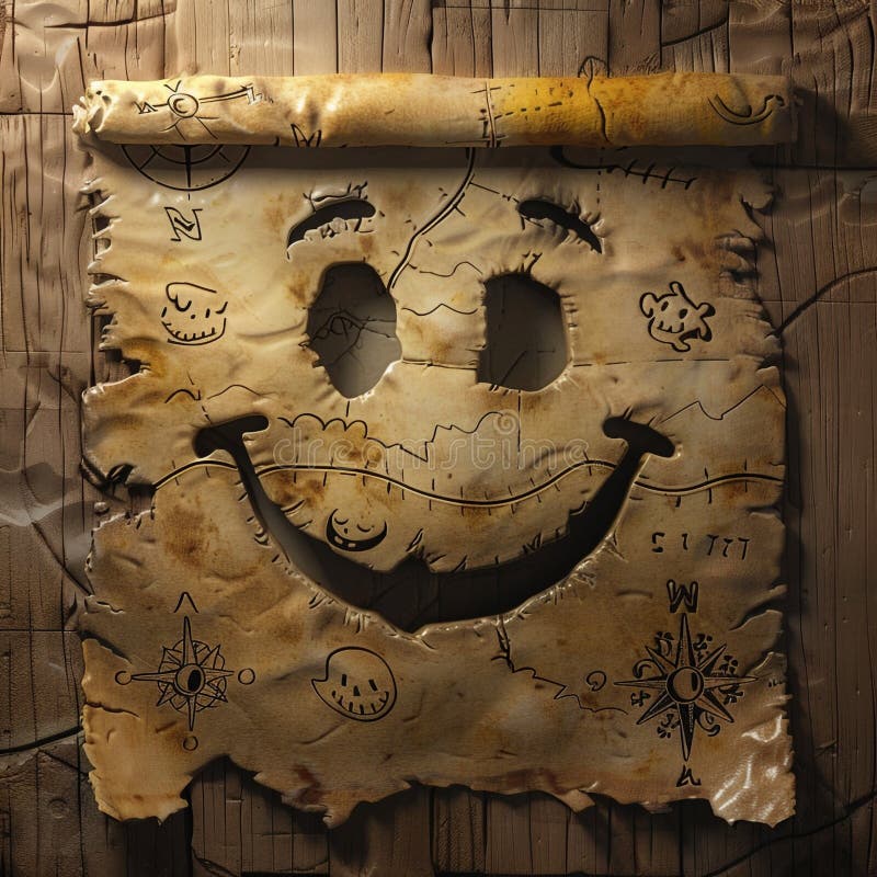 Smiley Face Holding Treasure Map Searching for Hidden Treasure Stock ...
