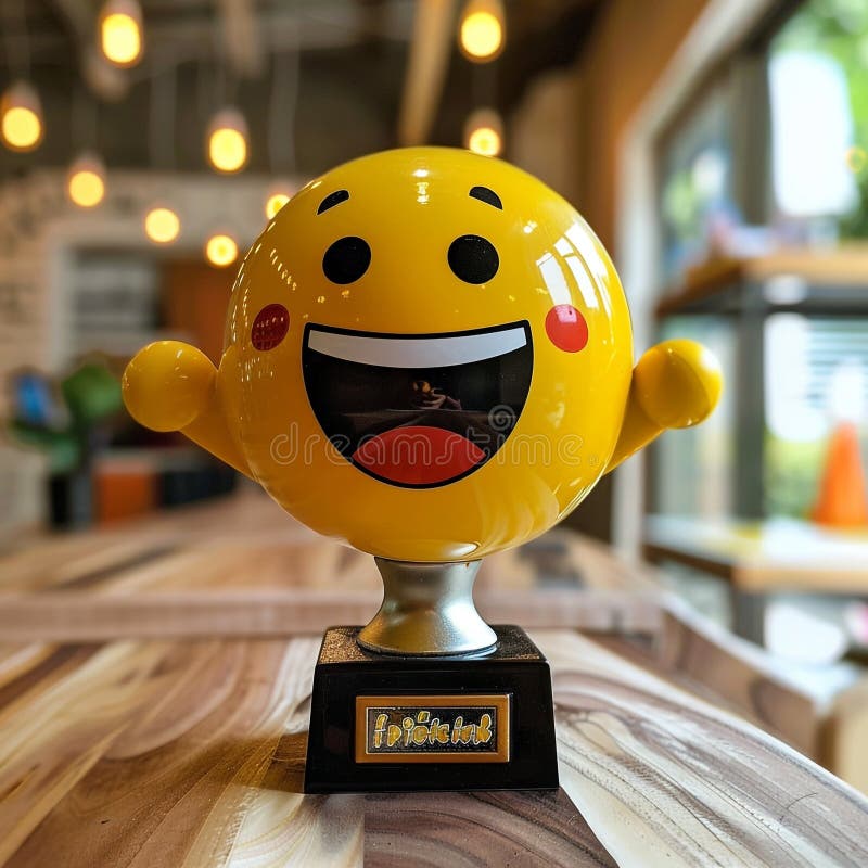 Smiley Face Holding Trophy Celebrating Competition Win Stock ...