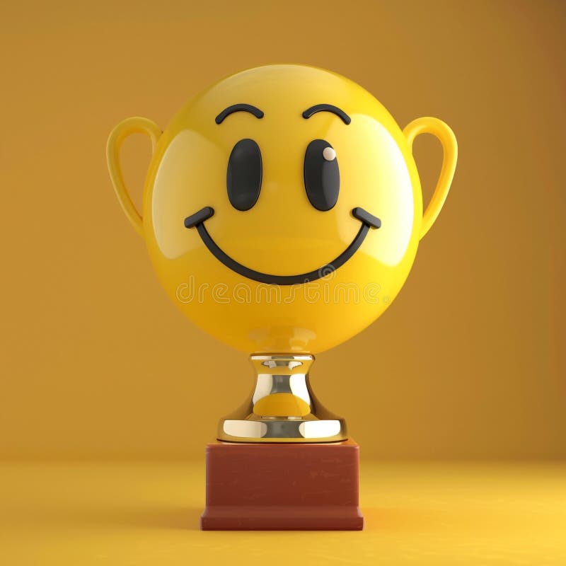 Smiley Face Holding Trophy Winning First Place Stock Illustration ...