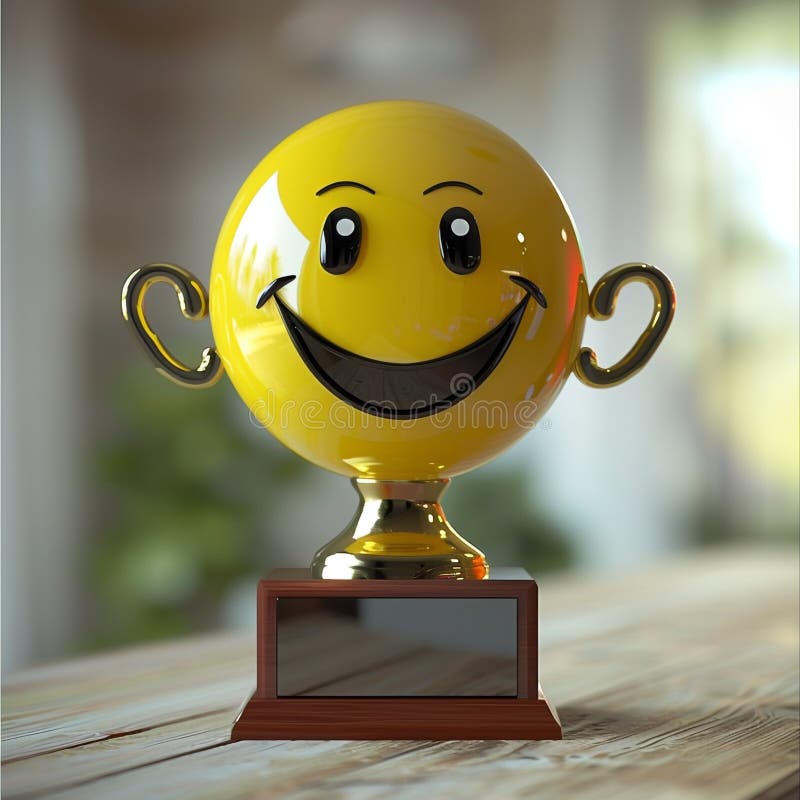 Smiley Face Holding Trophy Winning First Place Stock Illustration ...