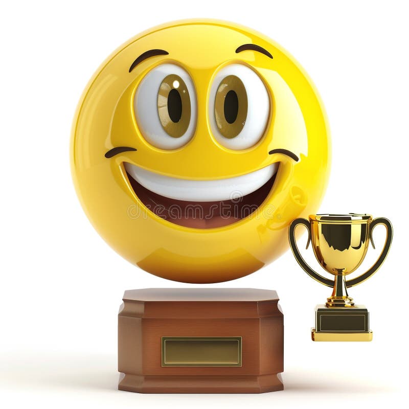 Smiley Face Holding Trophy Winning First Place Stock Illustration ...