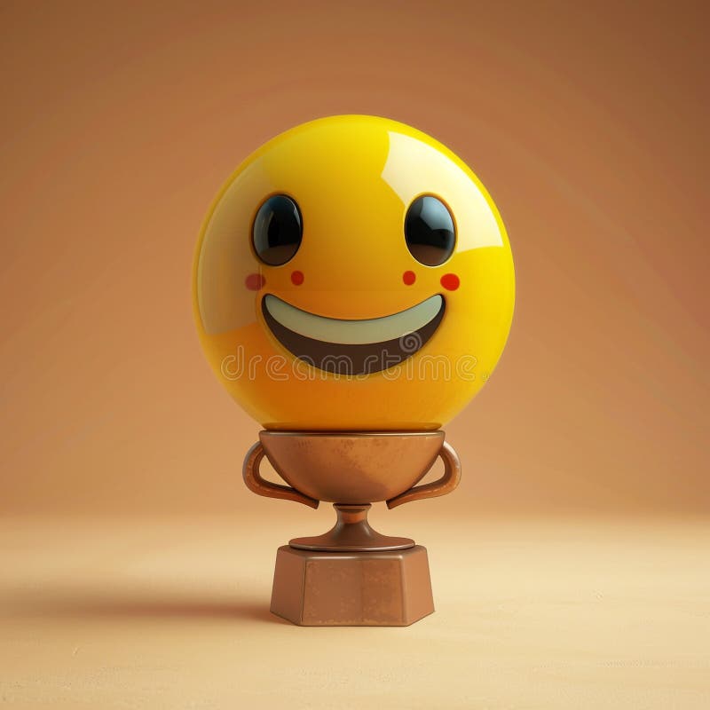 Smiley Face Holding Trophy Winning First Place Stock Illustration ...