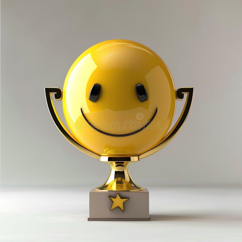 Smiley Face Holding Trophy Winning First Place Stock Illustration ...