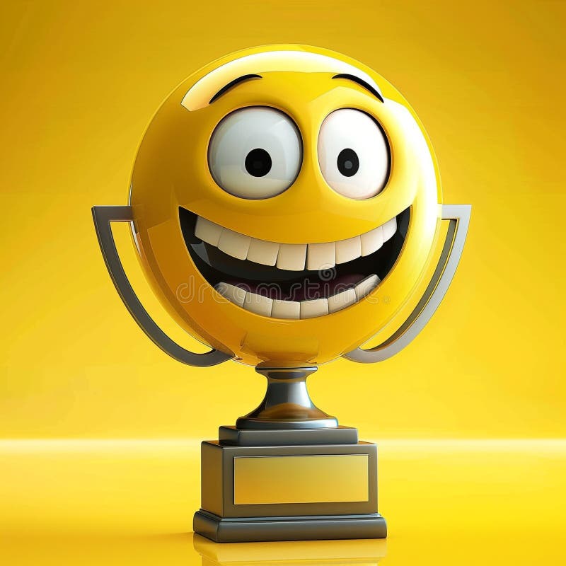 Smiley Face Holding Trophy Winning First Place Stock Illustration ...