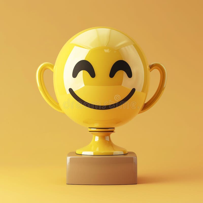Smiley Face Holding Trophy Winning First Place Stock Illustration ...