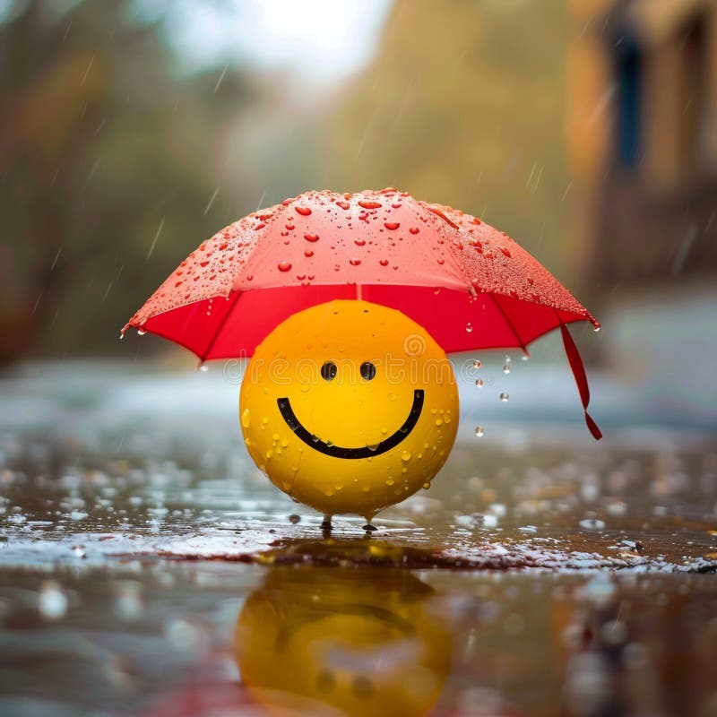 Smiley Face Holding Umbrella Shielding from Rain Stock Illustration ...