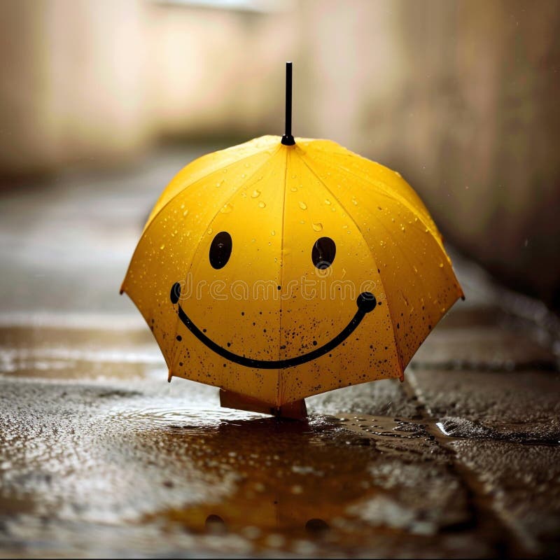 Smiley Face Holding Umbrella Shielding from Rain Stock Illustration ...