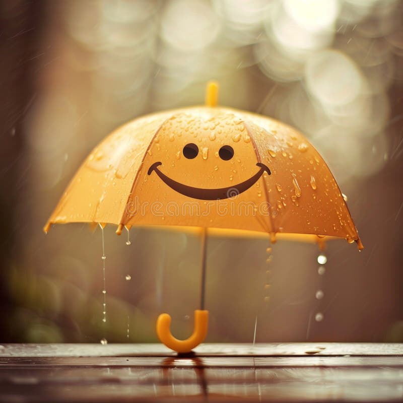 Smiley Face Holding Umbrella Shielding from Rain Stock Illustration ...