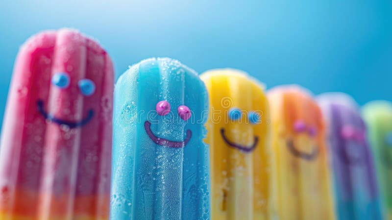 Smiley Face Ice Pops on a Bright Blue Background. Stock Photo - Image ...