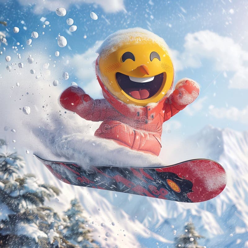 Smiley Face Jumping on Snowboard in the Snow Stock Illustration ...