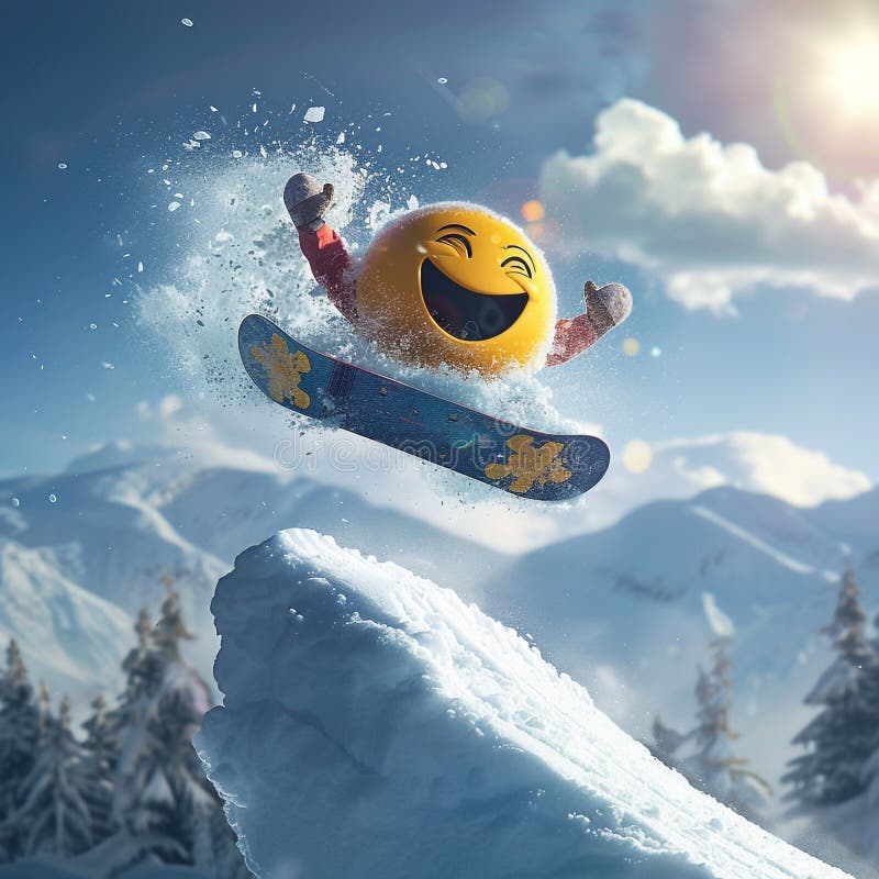Smiley Face Jumping on Snowboard in the Snow Stock Illustration ...