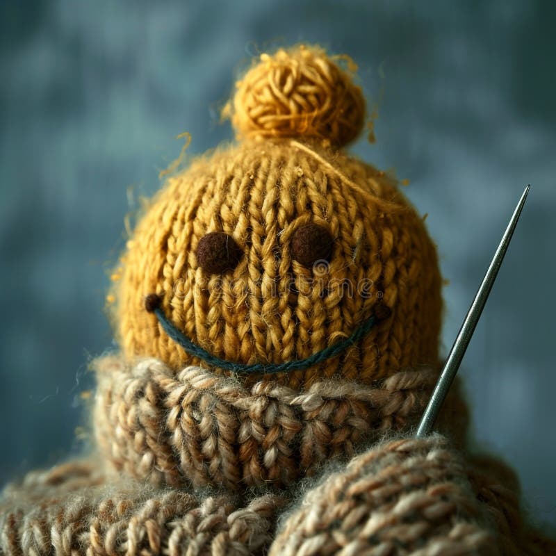 Smiley Face Knitting Scarf with Needle Stock Illustration ...