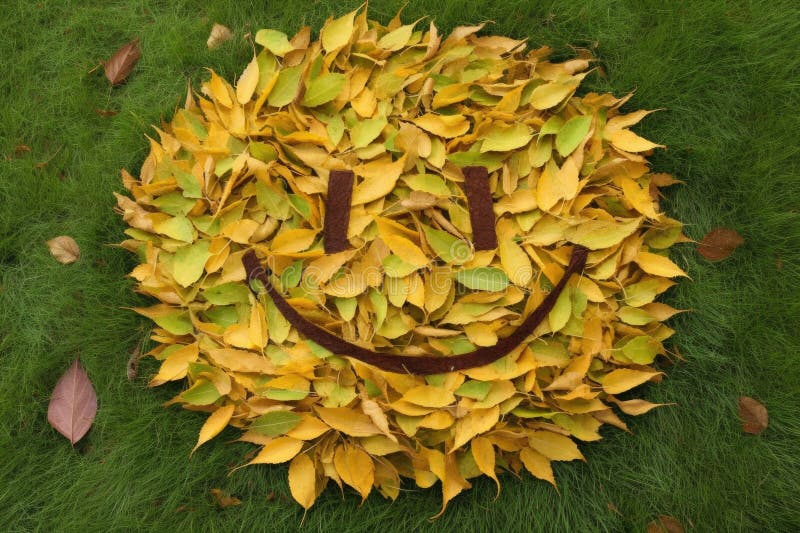 Smiley Face Made from Raked Leaves on the Grass Stock Illustration ...