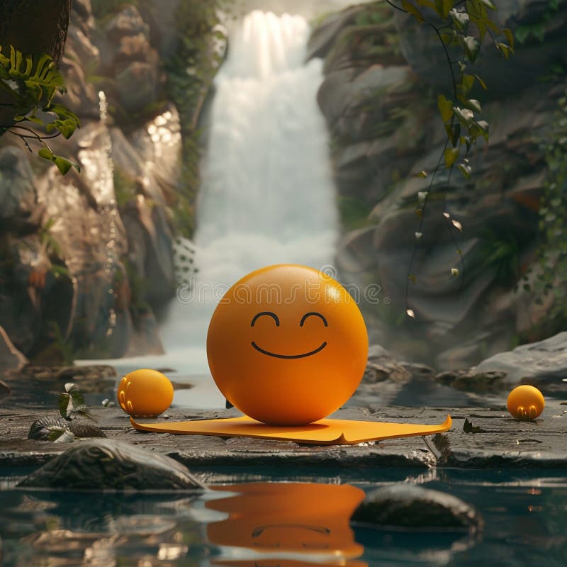 Smiley Face Meditating by a Waterfall on a Yoga Mat Stock Illustration ...