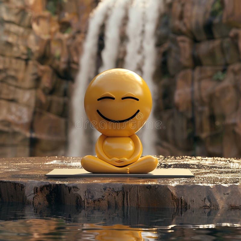 Smiley Face Meditating by a Waterfall on a Yoga Mat Stock Illustration ...