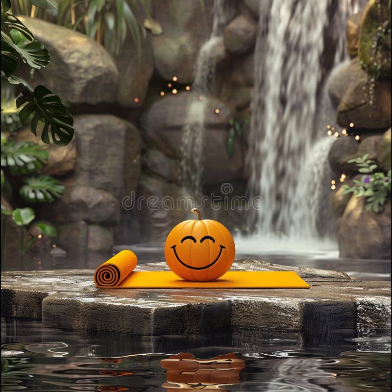 Smiley Face Meditating by a Waterfall on a Yoga Mat Stock Illustration ...