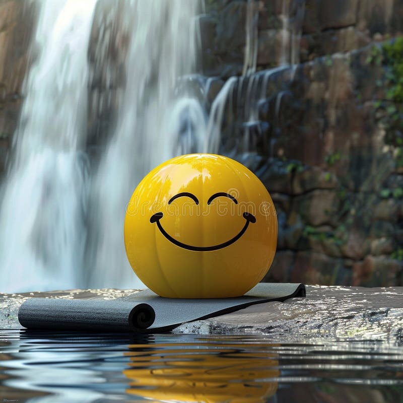 Smiley Face Meditating by a Waterfall on a Yoga Mat Stock Illustration ...