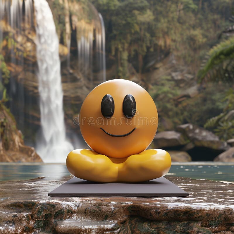 Smiley Face Meditating by a Waterfall on a Yoga Mat Stock Illustration ...