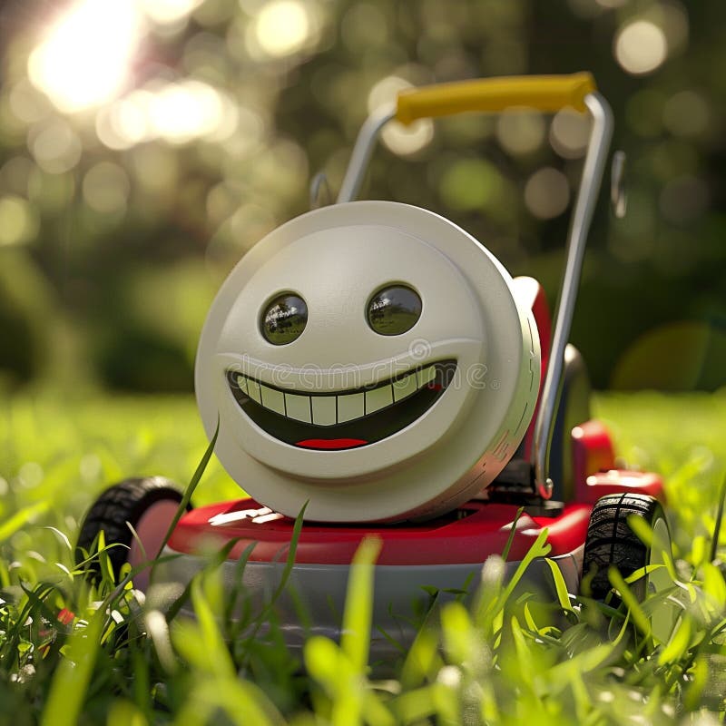 Smiley Face Mowing Grass with a Lawnmower Stock Illustration ...