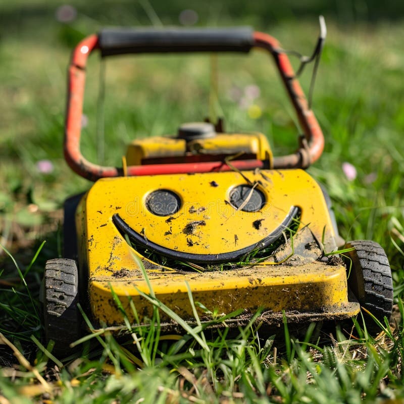 Smiley Face Mowing Grass with a Lawnmower Stock Illustration ...