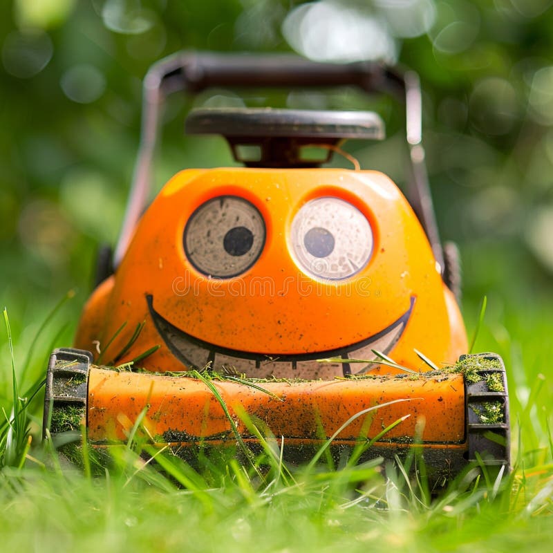 Smiley Face Mowing Grass with a Lawnmower Stock Illustration ...