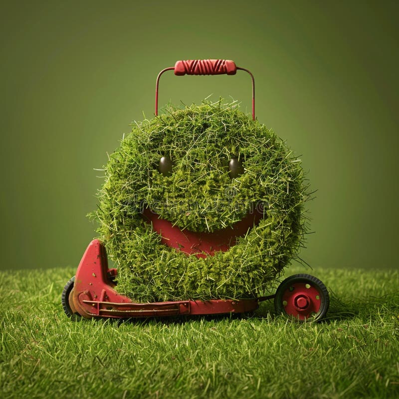 Smiley Face Mowing Grass with a Lawnmower Stock Illustration ...