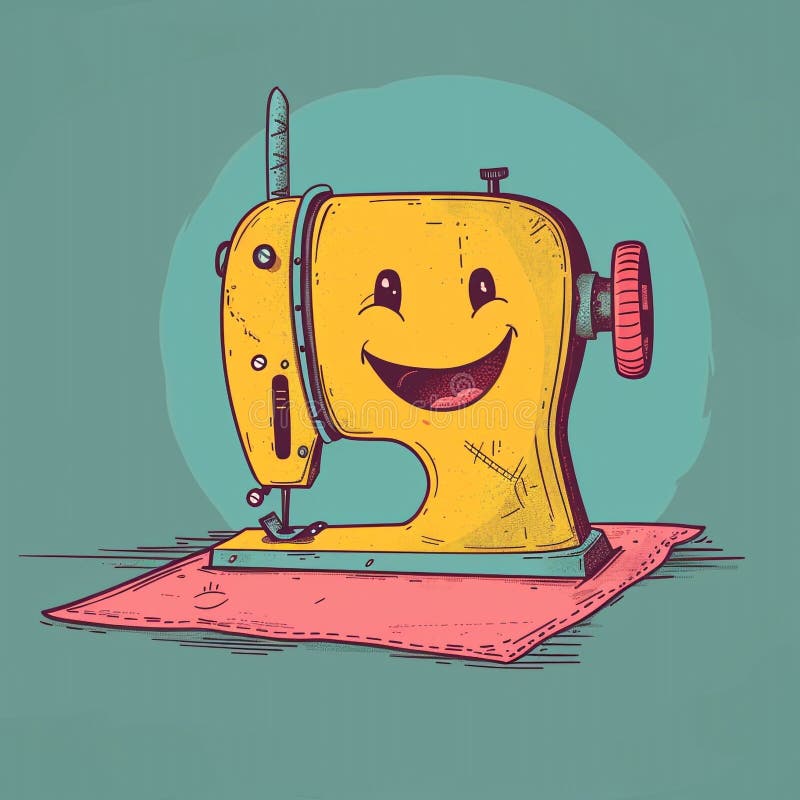 Smiley Face Operating Sewing Machine in a Tailoring Workshop Stock ...