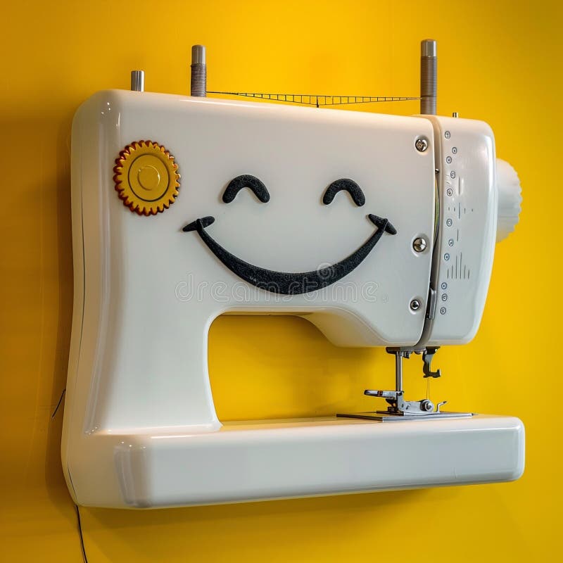 Smiley Face Operating Sewing Machine in a Tailoring Workshop Stock ...