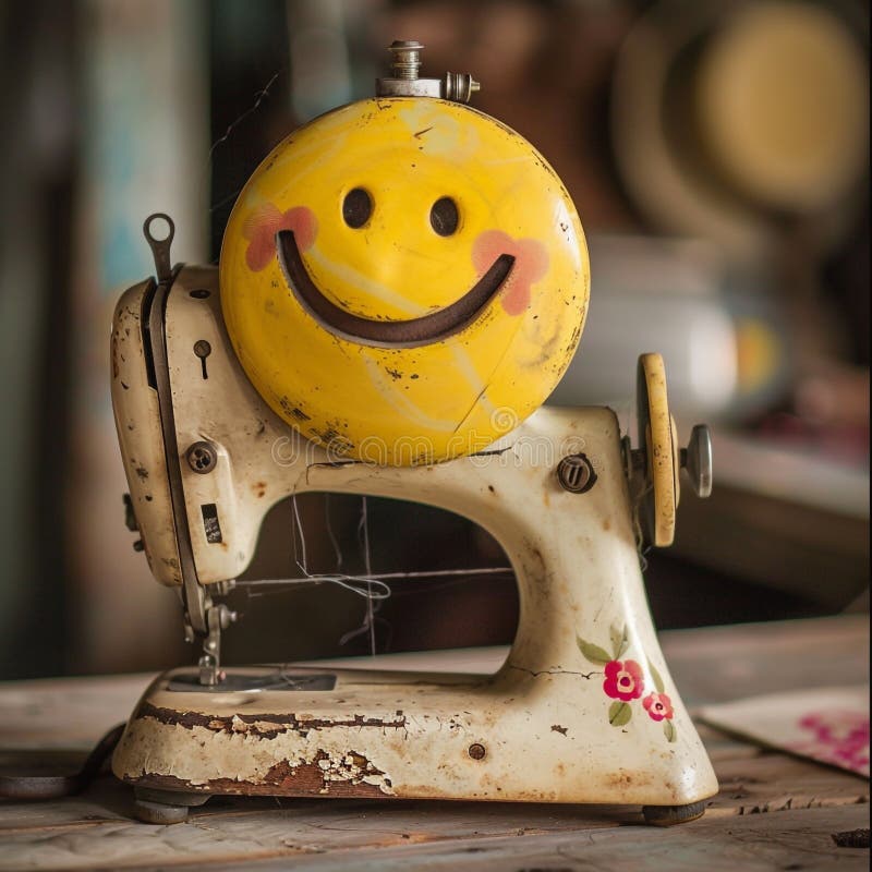 Smiley Face Operating Sewing Machine in a Tailoring Workshop Stock ...