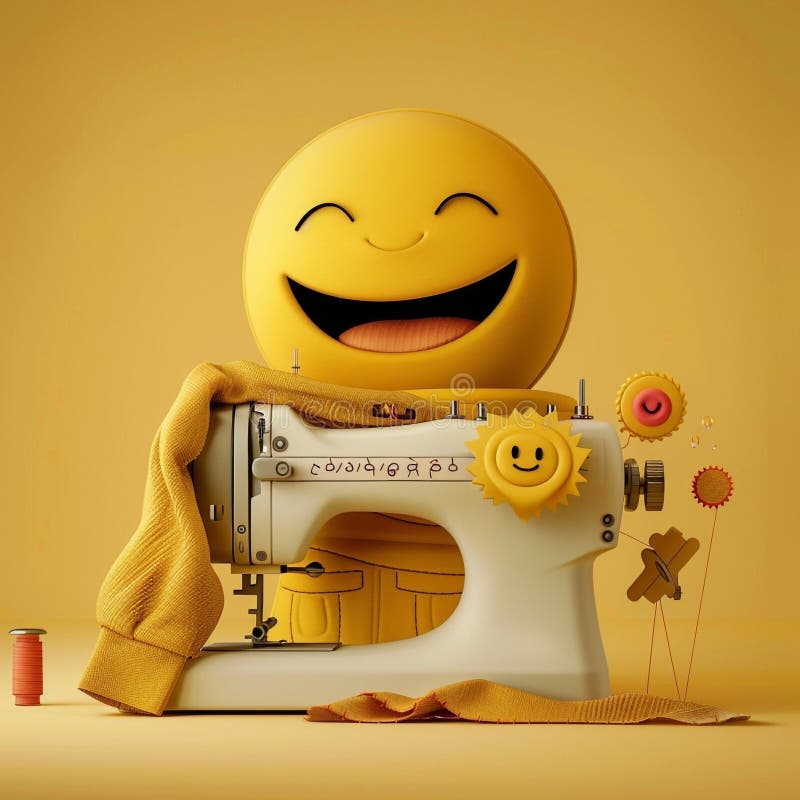 Smiley Face Operating Sewing Machine in a Tailoring Workshop Stock ...