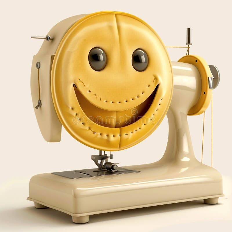 Smiley Face Operating Sewing Machine in a Tailoring Workshop Stock ...