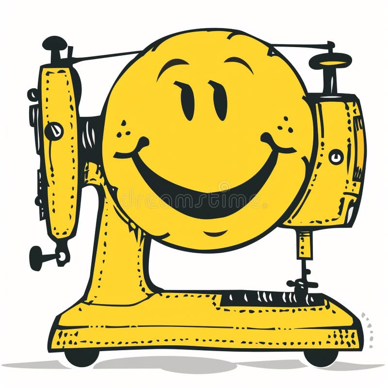 Smiley Face Operating Sewing Machine in a Tailoring Workshop Stock ...